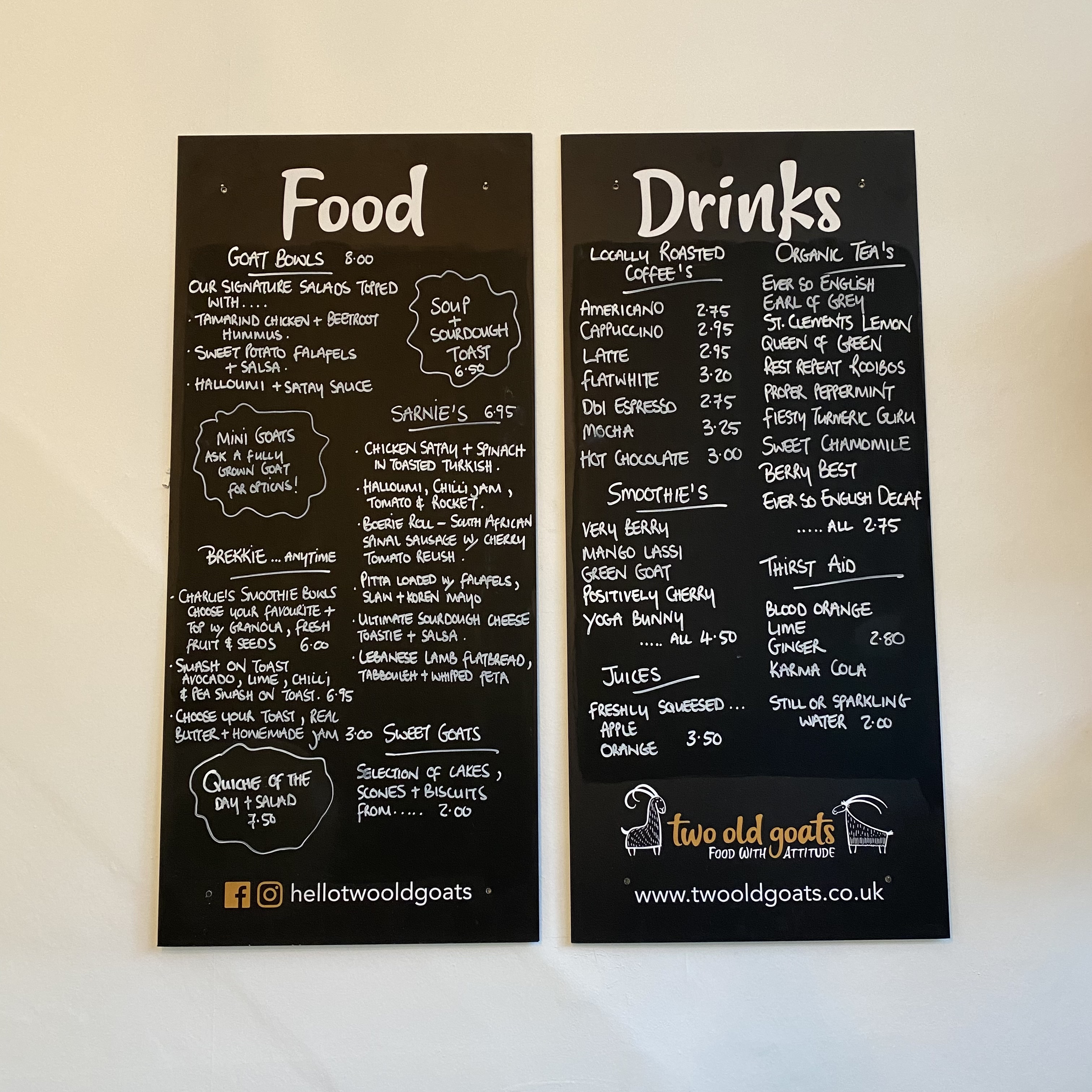 Our current menu – Two Old Goats